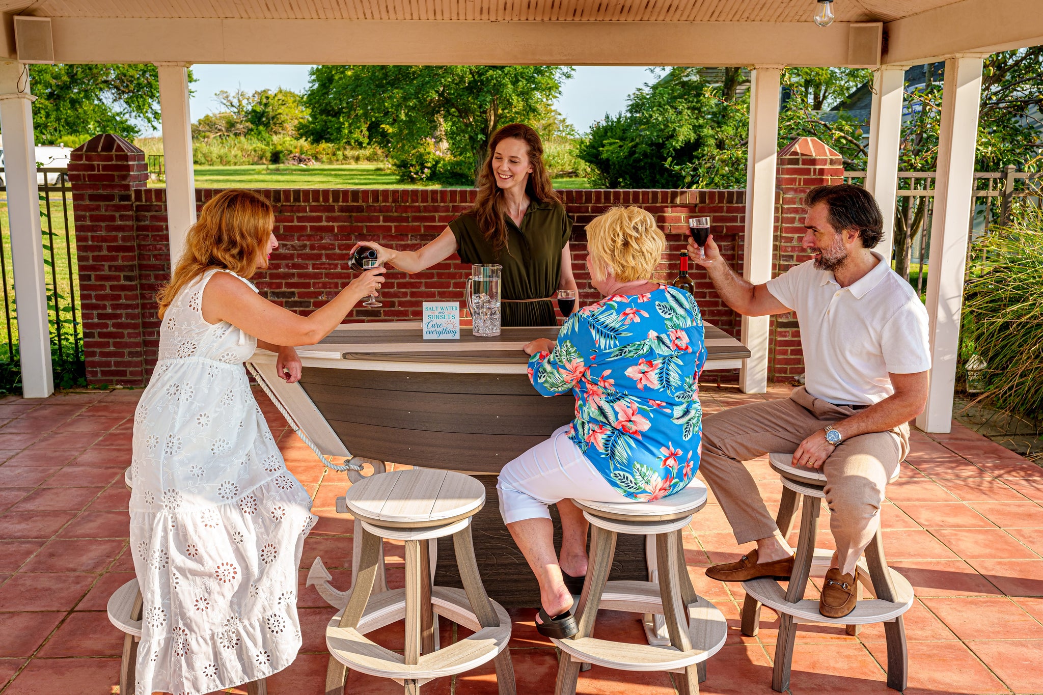 Amish-Made 76" Boat Shaped Bar Table Set | Practical Garden Ponds