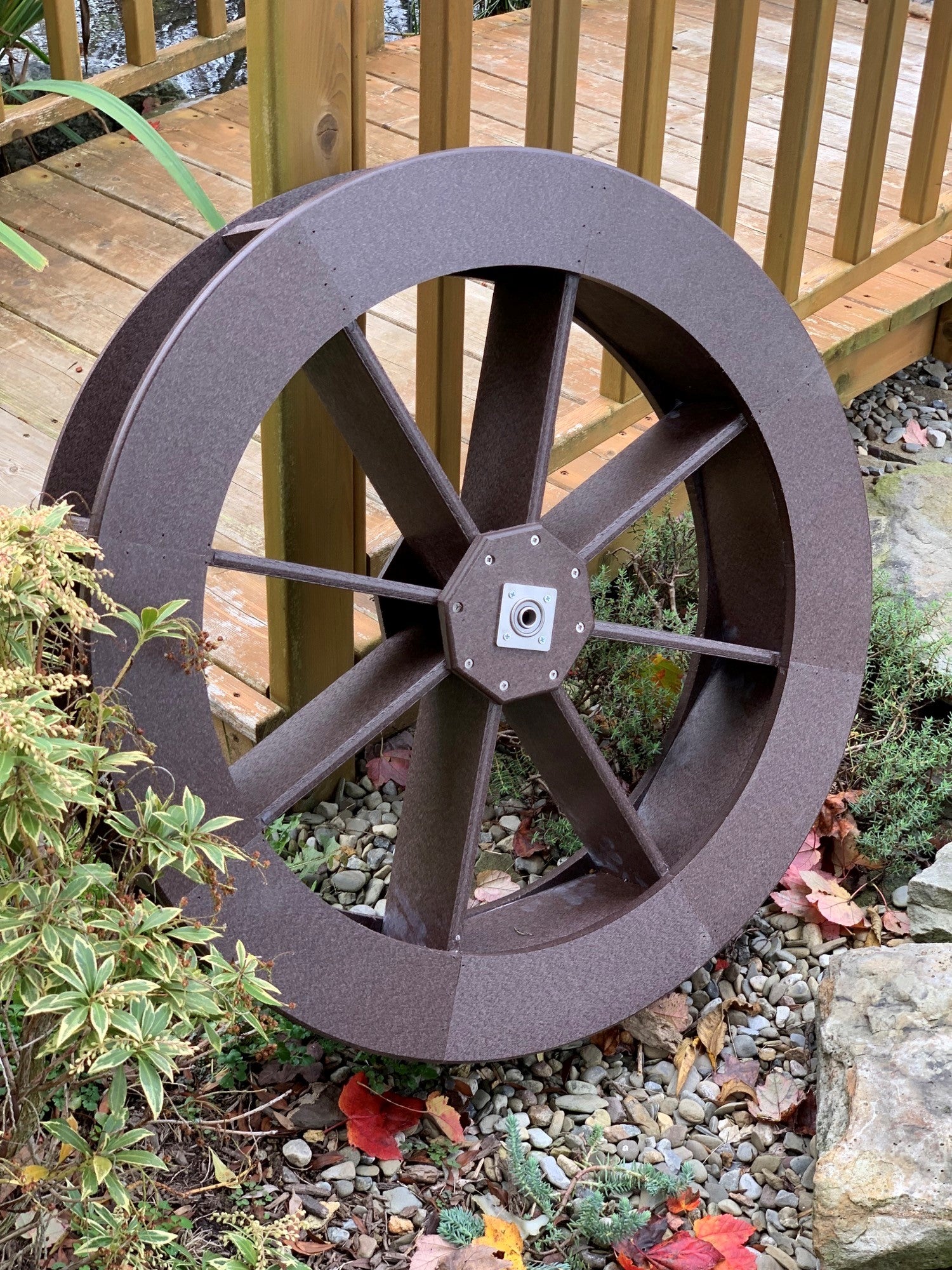 Amish-Made Poly Lumber Waterwheels — Practical Garden Ponds