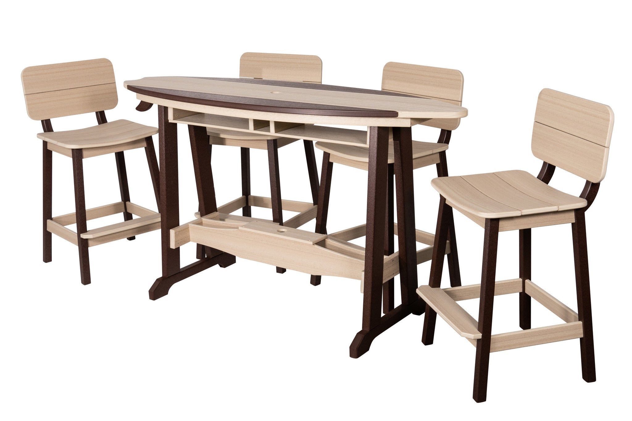 Amish-Made 6' Surfboard Shaped Bar Table Set | Practical Garden Ponds